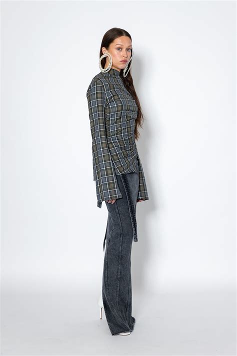 Asymmetric Plaid Top Jade Cropper