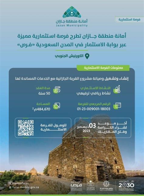 أمانة جازان تطرح فرصة استثمارية لإنشاء وتشغيل وصيانة مشروع القرية
