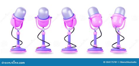 3d Pink Blue Microphone Rotation Render Animation Icon Set Of Vintage