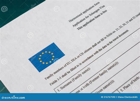 Concepto De Formulario De Solicitud De Visado Schengen Foto De Archivo
