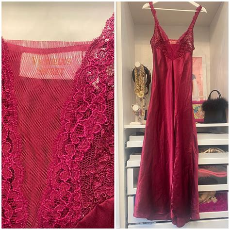 Vtg 90s Victorias Secret Satin Slip Dress Lace Cottag… Gem