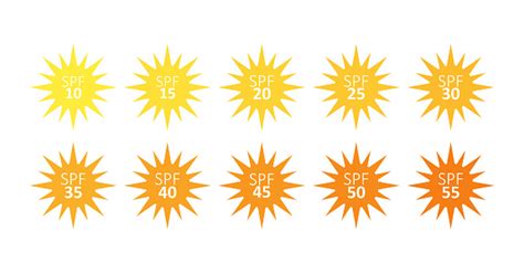 자외선 차단제 제품의 아이콘입니다 흰색 배경에 격리 된 플랫 Spf 자외선 차단 아이콘 세트입니다 Spf 30 50 태양 자외선