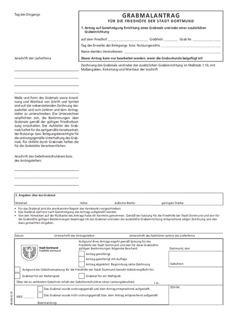 Ausfüllbar Online Antrag auf Errichtung eines Grabmals Grab Nr Fax