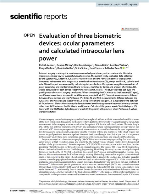 Pdf Evaluation Of Three Biometric Devices Ocular Parameters And Calculated Intraocular Lens Power