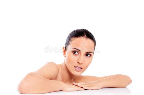 在白色背景隔绝的美丽的裸体妇女 库存照片 图片 包括有 逗人喜爱 干净 化妆用品 特写镜头 女孩
