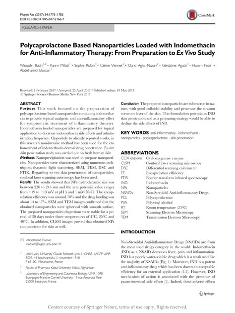 Polycaprolactone Based Nanoparticles Loaded With Indomethacin For Anti