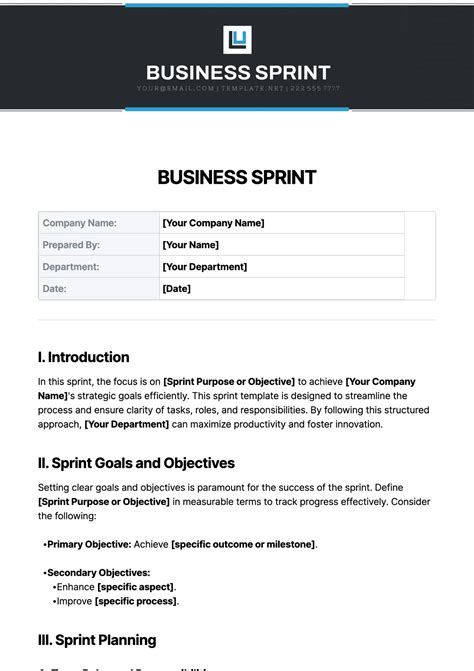 Free Business Sprint Template To Edit Online