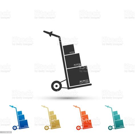 핸드 트럭 및 상자 아이콘 흰색 배경에 고립 돌리 기호입니다 컬러 아이콘에 요소를 설정 합니다 벡터 일러스트 레이 션 그라데이션에 대한 스톡 벡터 아트 및 기타 이미지