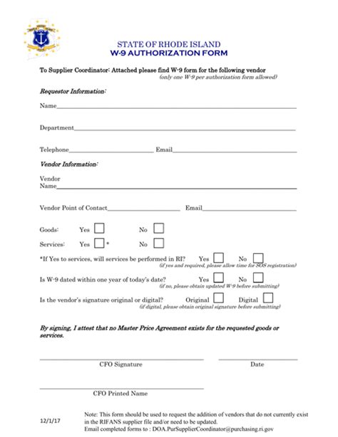 Rhode Island W 9 Authorization Form Fill Out Sign Online And