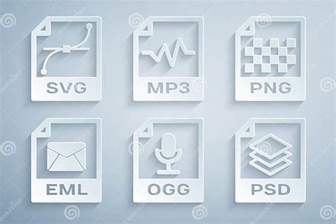 Set Ogg File Document Png Eml Psd Mp3 And Svg Icon Vector Stock