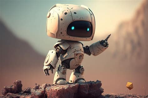 Premium Photo Positive Cute Robot Pointing At A Space Unknown Planet