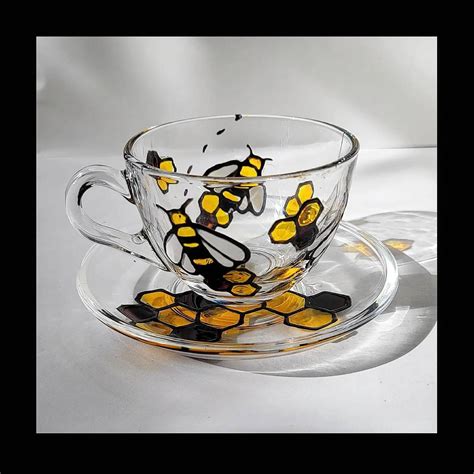 Teacup Set Bumble Bee Honeycomb Stained Glass Tea Time Coffee Etsy