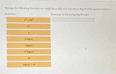 solved arrange the following functions in a single list so