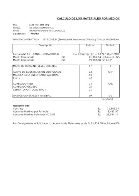 XLS ADELANTO MATERIALES MDQ RANCAP Xls DOKUMEN TIPS