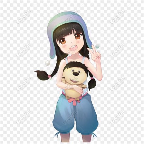 인형의 원래 요소를 들고 귀여운 소녀 Png 일러스트 무료 다운로드 Lovepik