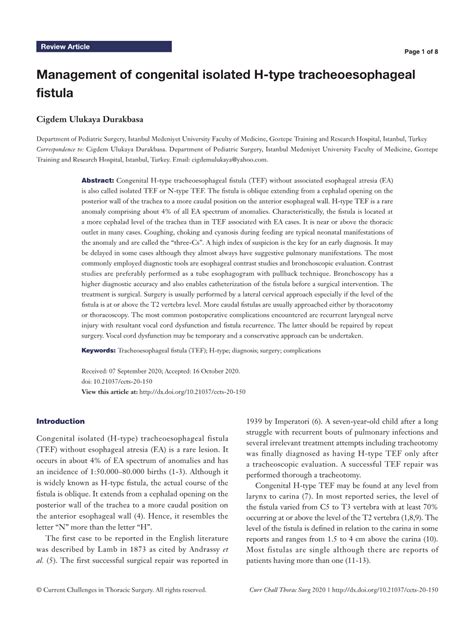 Management Of Congenital Isolated H Type Tracheoesophageal Fistula