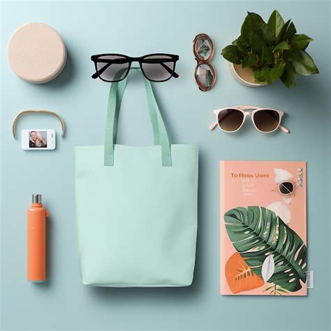 A Collection Of Items Including A Blue Bag Sunglasses And A Pair Of