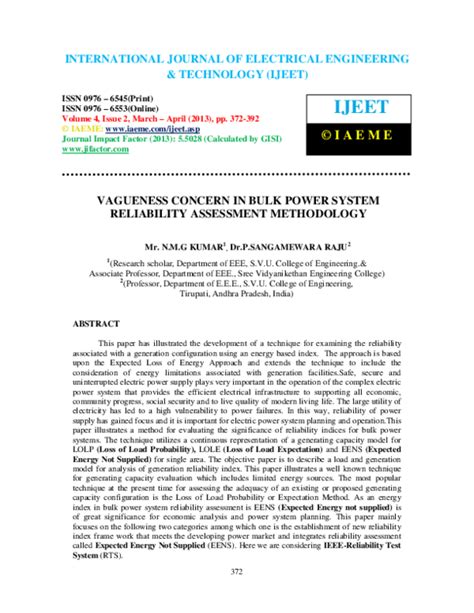 Pdf Vagueness Concern In Bulk Power System Reliability Assessment