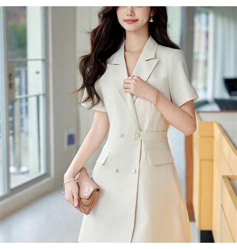 마이클로드 여성원피스 소매 더블 버튼 정장 여름 원피스 하이 웨스트 A라인 스커트 Ador2 티몬