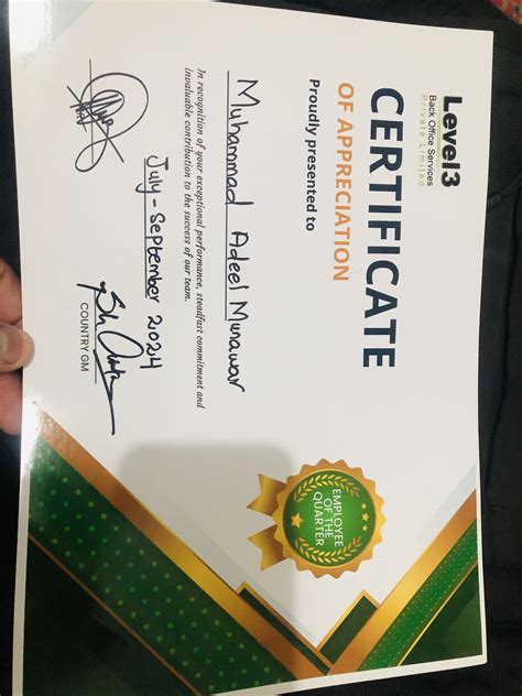 Adeel Munawar On Linkedin Thrilled To Win Employee Of The Quarter Award At Level 3 Bos Huge