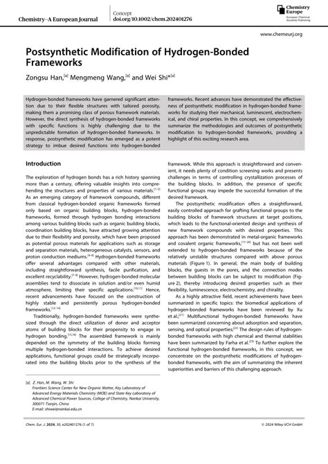 Postsynthetic Modification Of Hydrogen‐bonded Frameworks Request Pdf