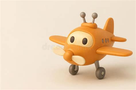 A Cartoon Orange Plane With Eyes And A Propeller Space For Text Stock