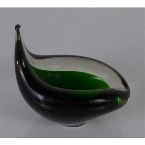 Danish Mid Century Modern Holmegaard Teardrop Shaped Dark Green And