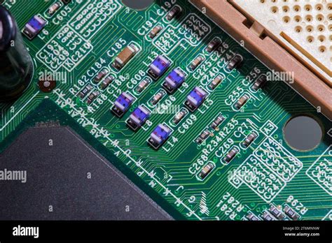 Old Digital Circuit Board With Microprocessors And Components Closeup Full Frame Macro