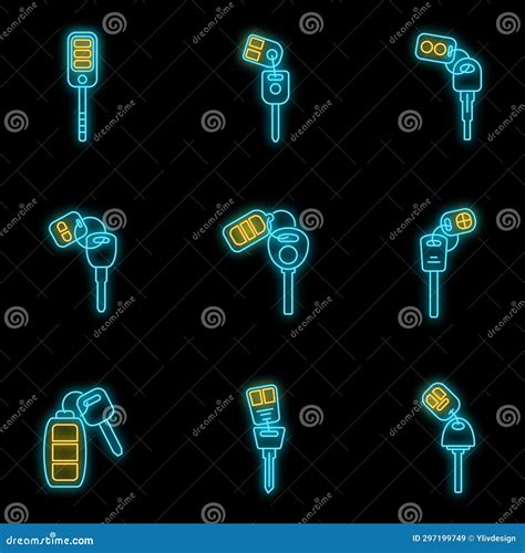 Modern Car Alarm System Icons Set Vector Neon Stock Illustration