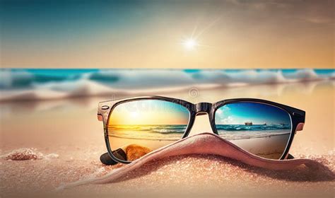 A Pair Of Sunglasses Sitting On Top Of A Sandy Beach Stock Illustration