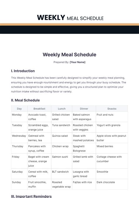 Free Weekly Meal Schedule Template To Edit Online