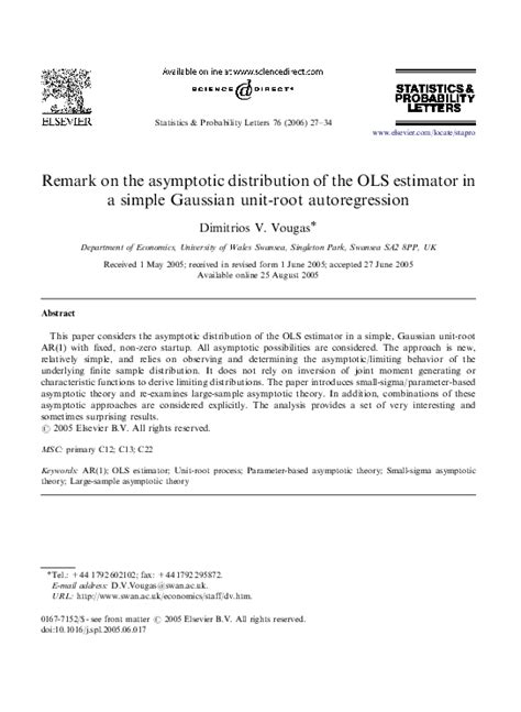 Pdf Remark On The Asymptotic Distribution Of The Ols Estimator In A