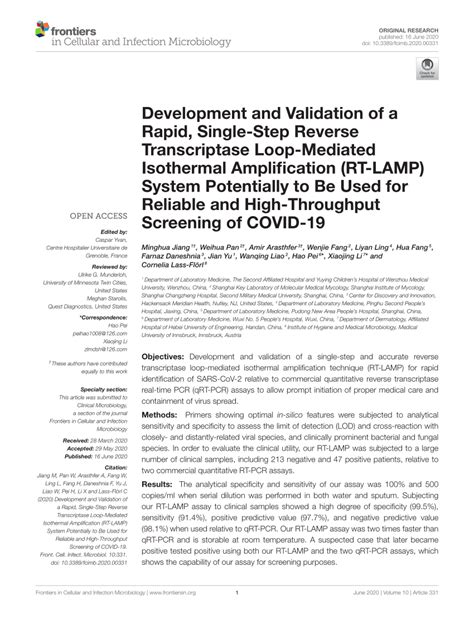 Pdf Development And Validation Of A Rapid Single Step Reverse Transcriptase Loop Mediated