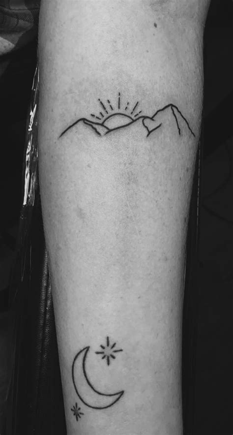 Mountains Sun Moon And Stars Small Wrist Tattoos Black Ink Tattoos