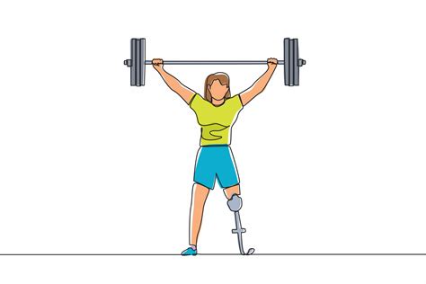 Continuous One Line Drawing Strong Disabled Bodybuilder Sportswoman
