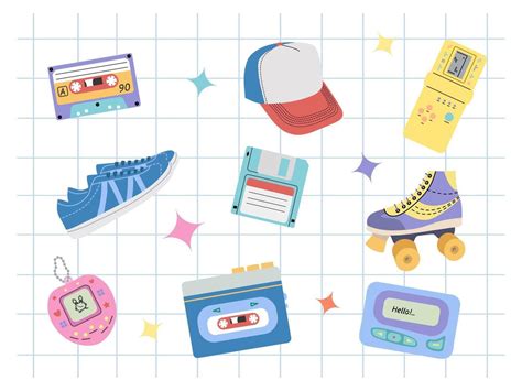 Classic Y2k 90s And 2000s Aesthetic Flat Style Set Of Vintage