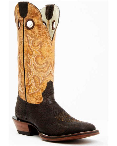 Hondo Boots Mens Bullhide Western Boots Broad Square Toe Brown