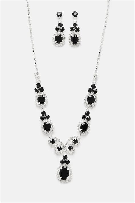 High Class Babe Necklace And Earring Set Silver Black Fashion Nova