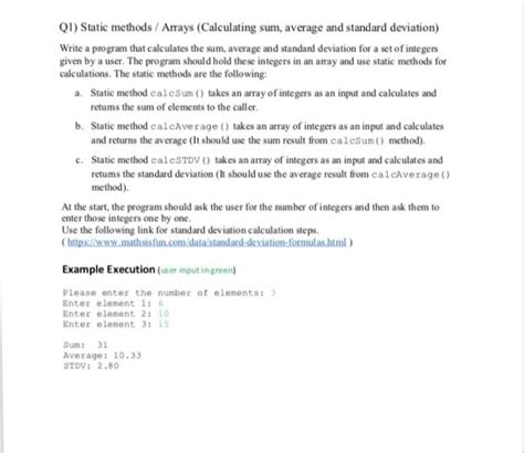 Solved Q1 Static Methods Arrays Calculating Sum Average