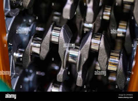 Crankshaft Of An Automobile Engine Close Up Polished Shaft Journals Are Visible Assembly