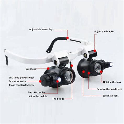 2pcs Head Mounted Microscope Jeweler Magnifier With Led Light Fruugo Uk