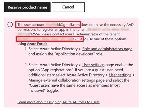 Help User Does Not Have The Necessary Aad Permissions To Register An App In The Tenant