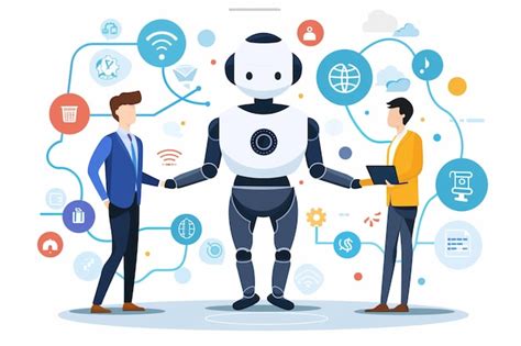 Humanrobot Collaboration On Background Of Big Data Network For Ai Premium Ai Generated Image