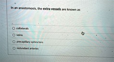 In An Anastomosis The Extra Vessels Are Known As O Collaterals O Veins