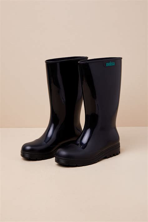 Melissa Welly Black Black Rubber Boots Knee High Rain Boots Lulus