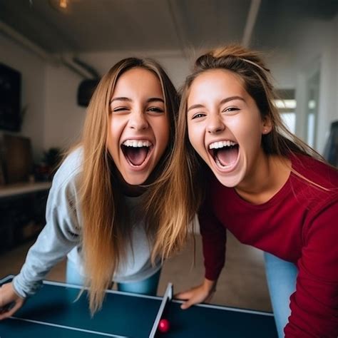 Premium Photo Excited Friends Playing Table Tennis In Games Room