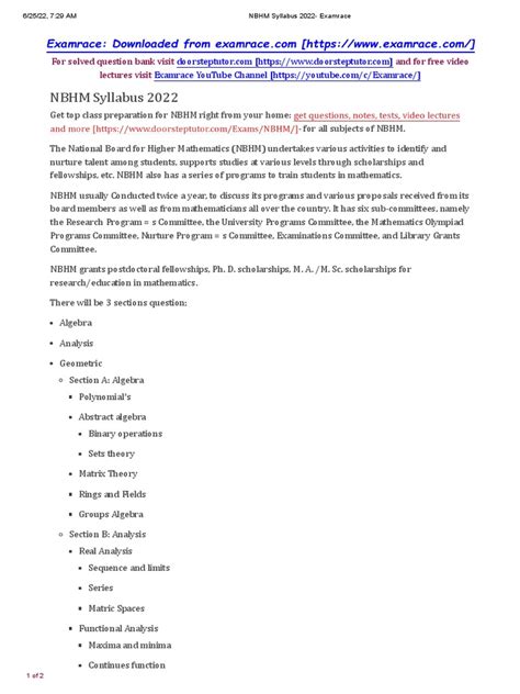 nbhm syllabus pdf mathematical analysis curve