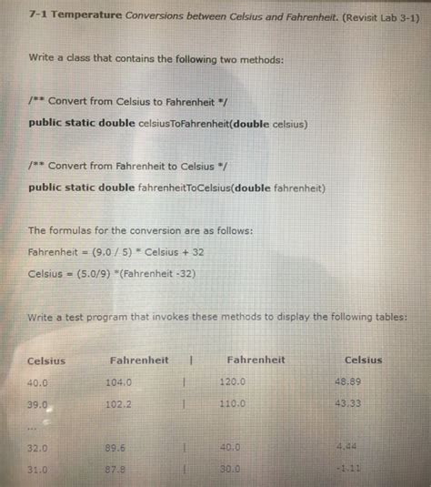 Solved 7 1 Temperature Conversions Between Celsius And