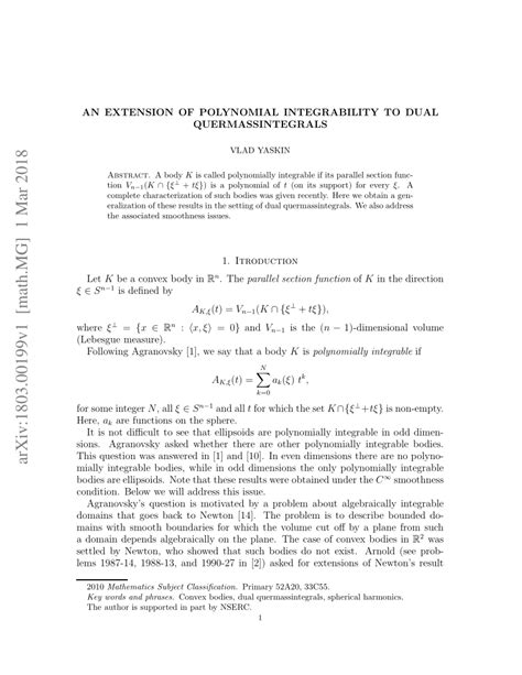 Pdf An Extension Of Polynomial Integrability To Dual Quermassintegrals