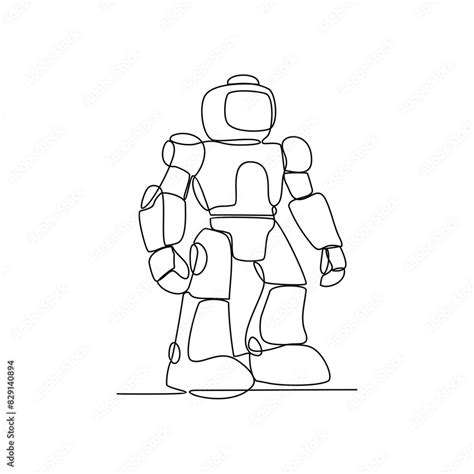 one continuous line drawing of robot vector illustration programmable